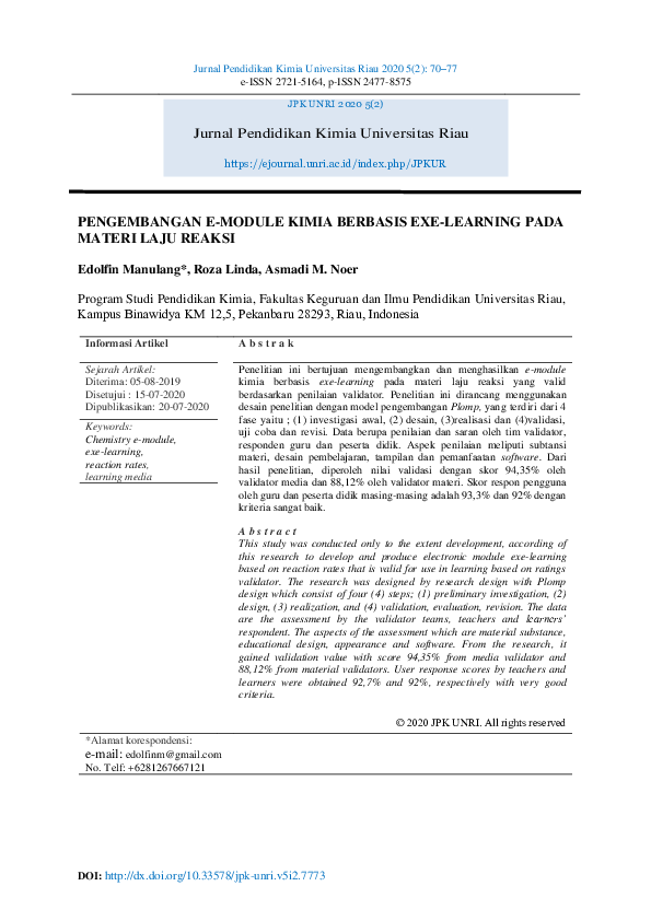 (PDF) Pengembangan E-Module Kimia Berbasis Exe-Learning Pada Materi Laju Reaksi