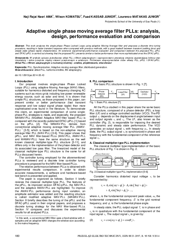 (PDF) Adaptive single phase moving average filter PLLs: analysis, design, performance evaluation ...