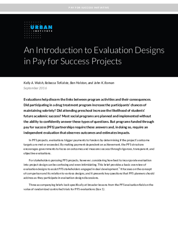 (PDF) An Introduction to Evaluation Designs in Pay for Success Projects