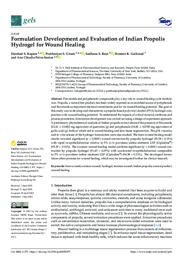 (PDF) Formulation Development and Evaluation of Indian Propolis Hydrogel for Wound Healing