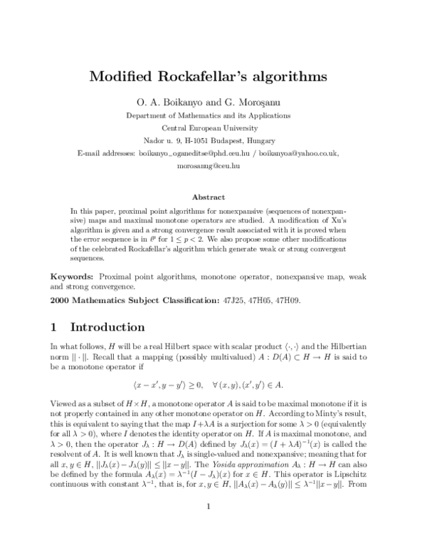 (PDF) Modified Rockafellar’s algorithms
