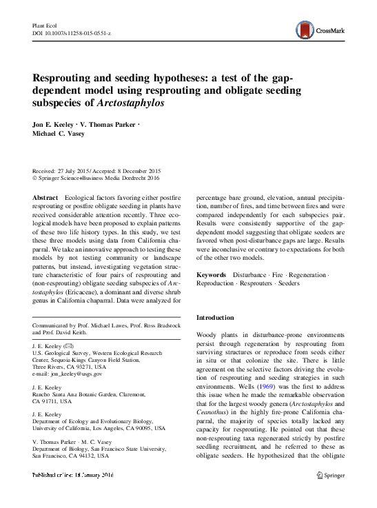 (PDF) Resprouting and seeding hypotheses: a test of the gap-dependent ...