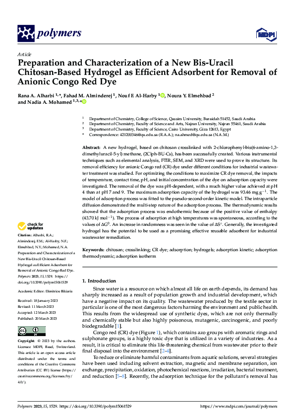 (PDF) Preparation and Characterization of a New Bis-Uracil Chitosan-Based Hydrogel as Efficient ...