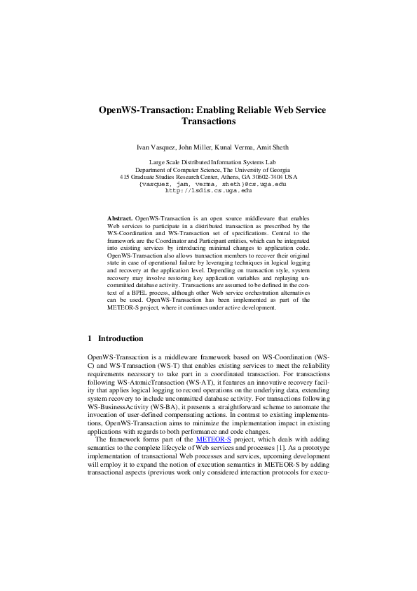 (PDF) OpenWS-Transaction: Enabling Reliable Web Service Transactions