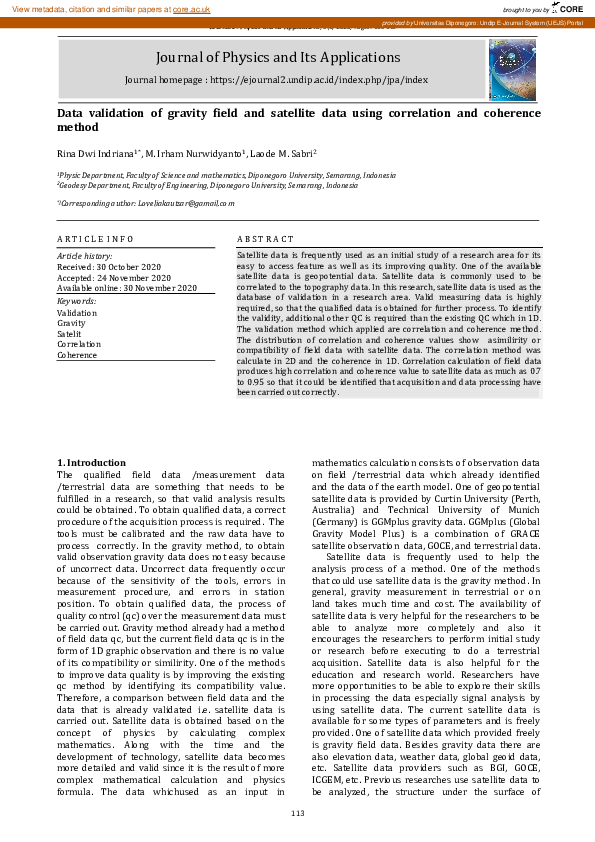 (PDF) Data validation of gravity field and satellite data using ...