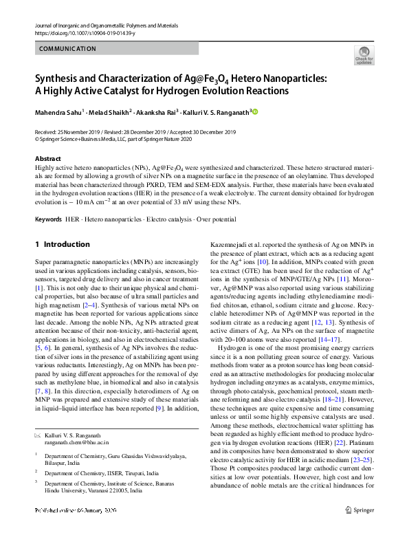 (PDF) Synthesis and Characterization of Ag@Fe3O4 Hetero Nanoparticles: A Highly Active Catalyst ...