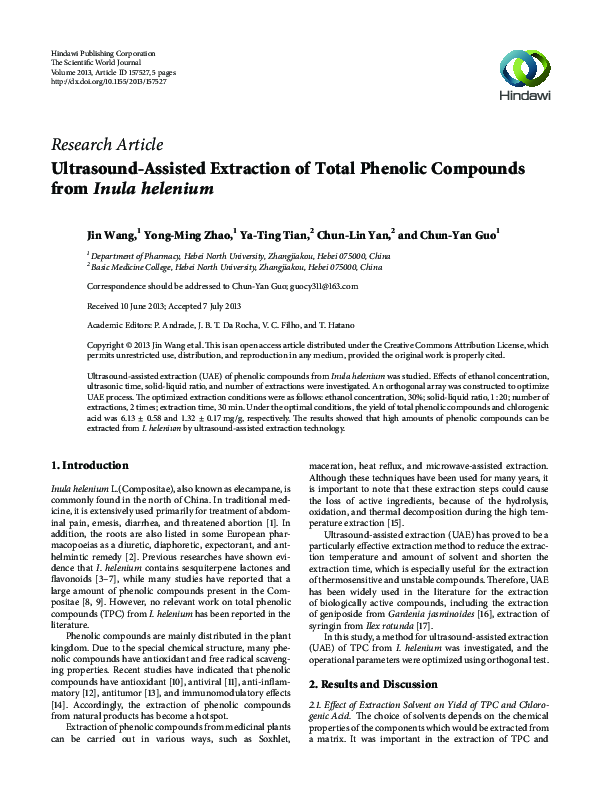 (PDF) Ultrasound-assisted extraction of total phenolic compounds from ...