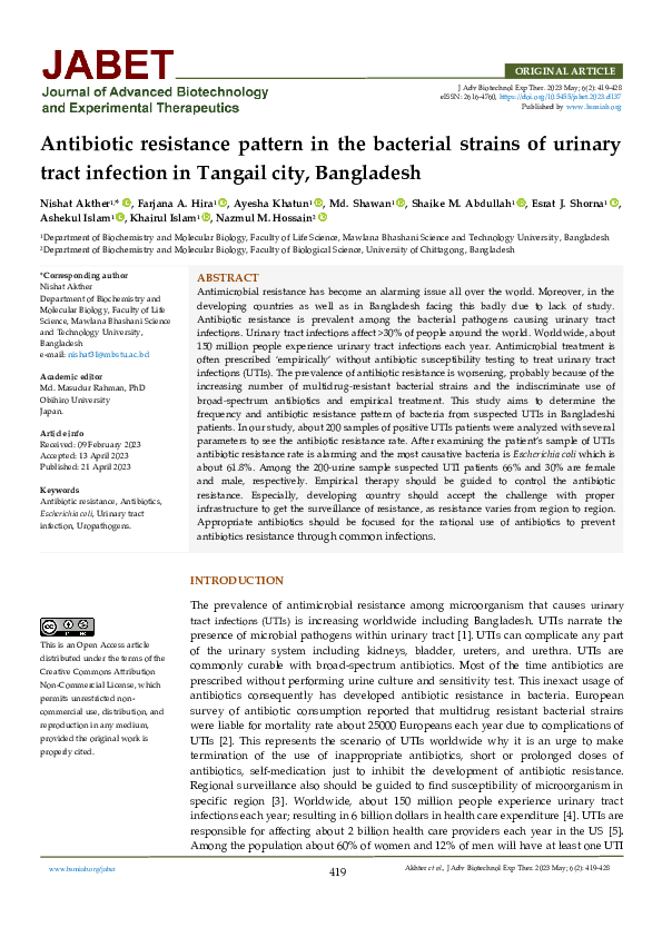 (PDF) Antibiotic resistance pattern in the bacterial strains of urinary ...