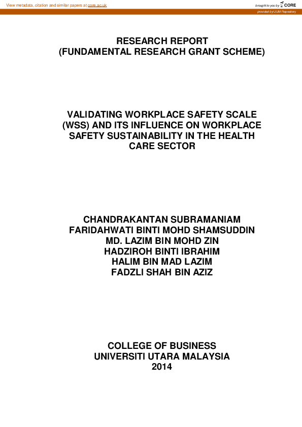 (PDF) Validating Workplace Safety Scale (WSS) and its influence on ...