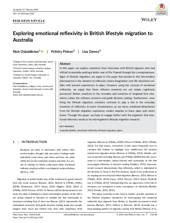 (PDF) Exploring emotional reflexivity in British lifestyle migration to ...