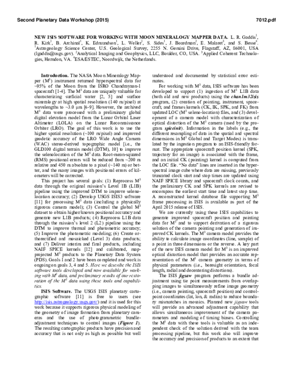 (PDF) New Isis Software for Working with Moon Mineralogy Mapper Data