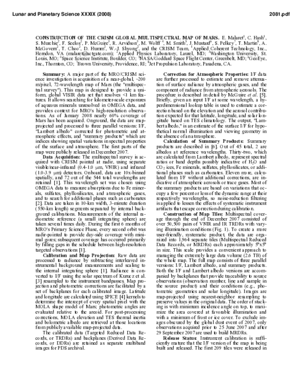 (PDF) Construction of the CRISM global multispectral map of Mars