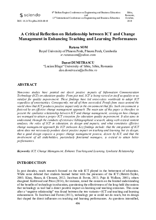 (PDF) A Critical Reflection on Relationship between ICT and Change ...