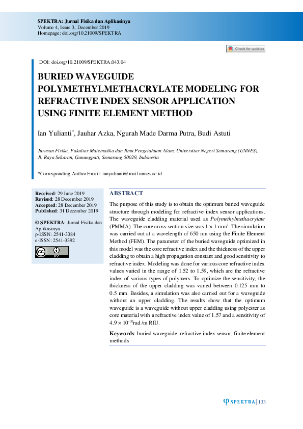 (PDF) Buried Waveguide Polymethylmethacrylate Modeling for Refractive Index Sensor Application ...