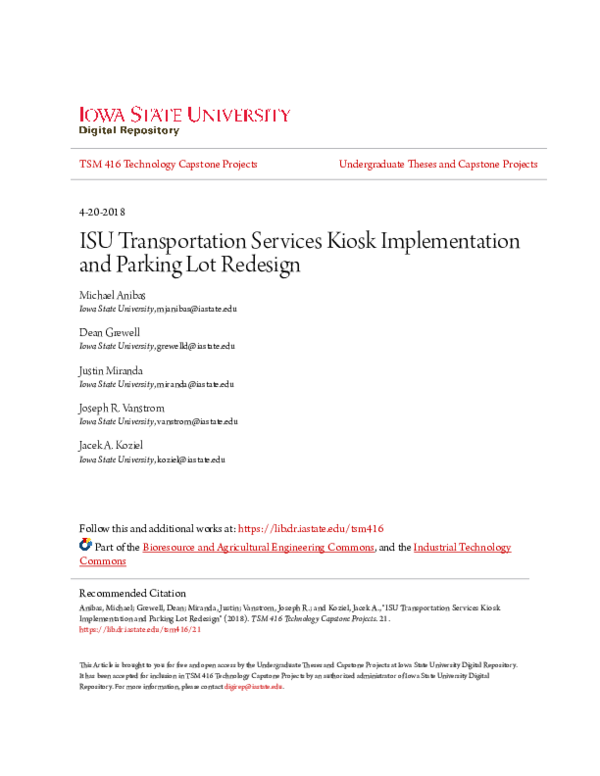 (PDF) ISU Transportation Services Kiosk Implementation and Parking Lot ...