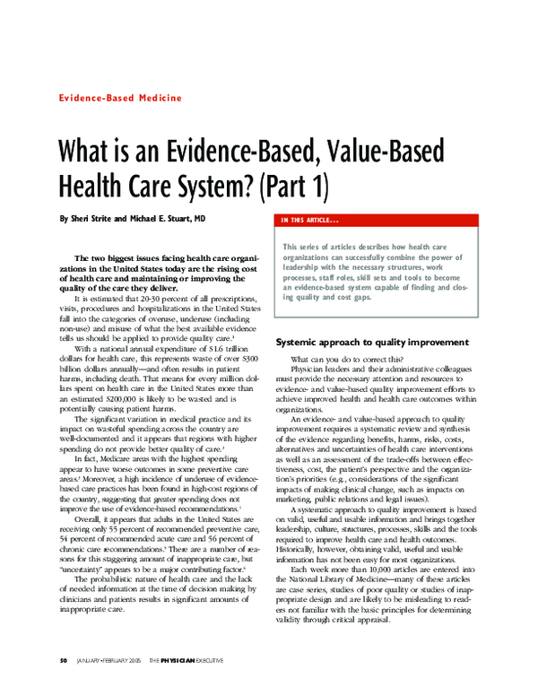 (PDF) What is an evidence-based, value-based health care system? (Part ...