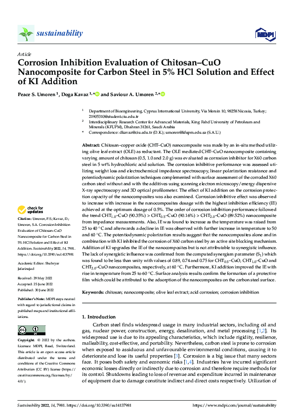 (PDF) Corrosion Inhibition Evaluation of Chitosan–CuO Nanocomposite for ...