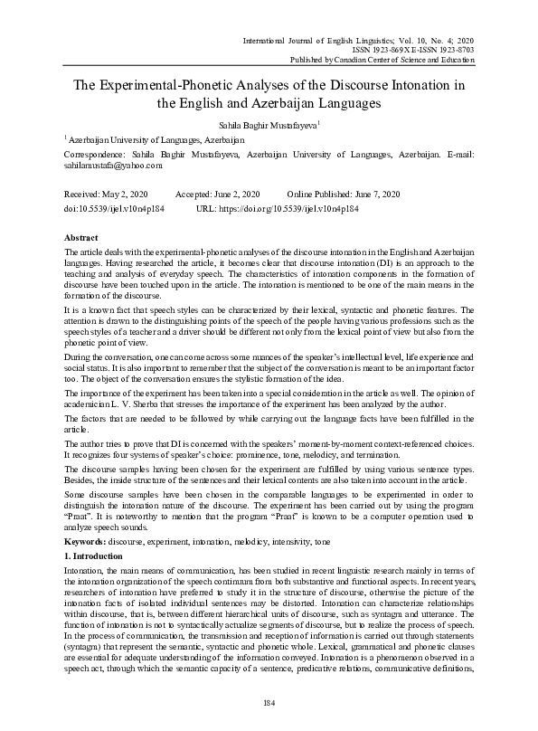 (PDF) The Experimental-Phonetic Analyses of the Discourse Intonation in the English and ...