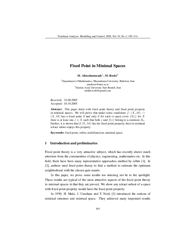 (PDF) Fixed Point in Minimal Spaces