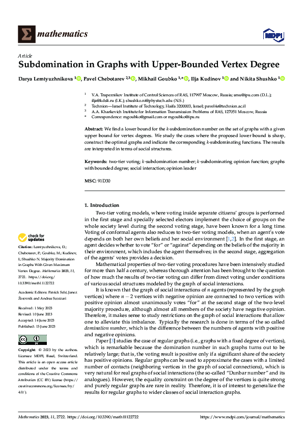 (PDF) Subdomination in Graphs with Upper-Bounded Vertex Degree | Pavel Chebotarev - Academia.edu