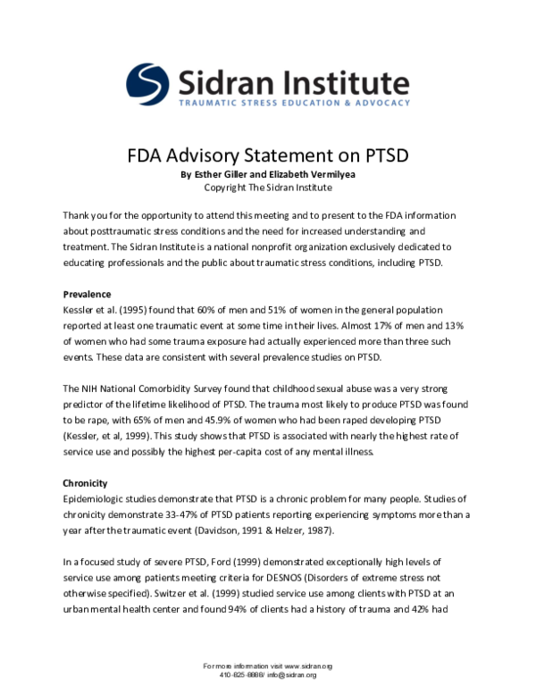 (PDF) FDA Advisory Statement on PTSD