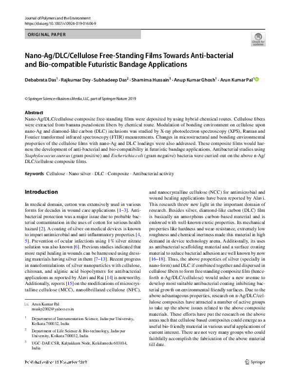 (PDF) Nano-Ag/DLC/Cellulose Free-Standing Films Towards Anti-bacterial ...