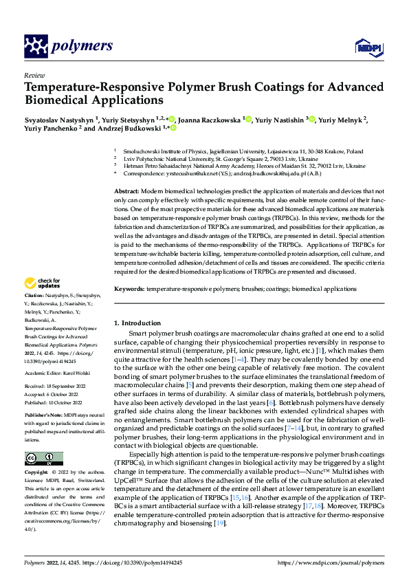 (PDF) Temperature-Responsive Polymer Brush Coatings for Advanced ...