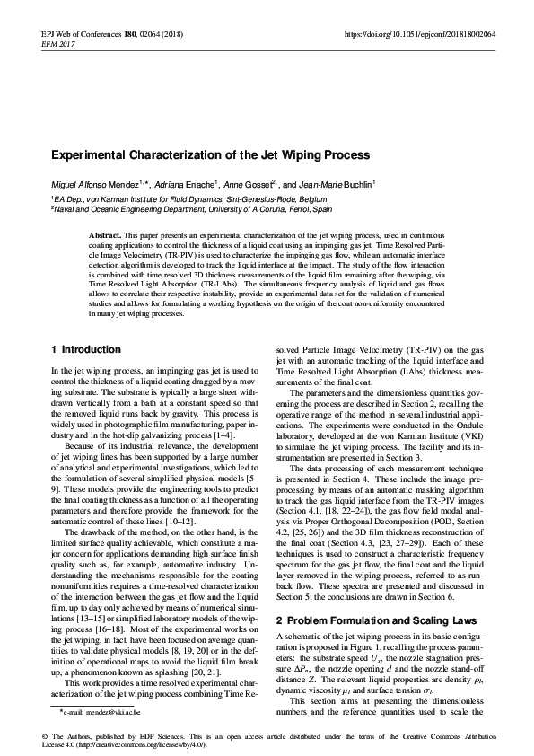 (PDF) Experimental Characterization of the Jet Wiping Process