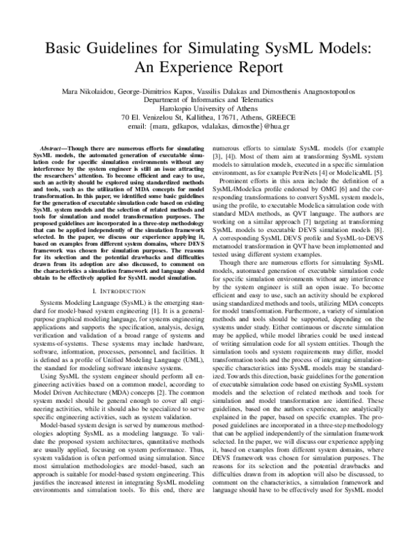 (PDF) Basic guidelines for simulating SysML models: An experience report