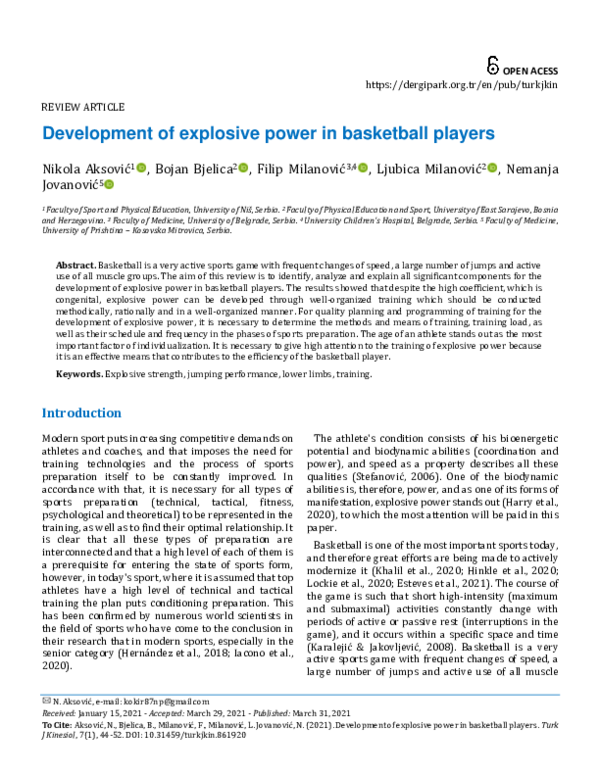 (PDF) Development of explosive power in basketball players