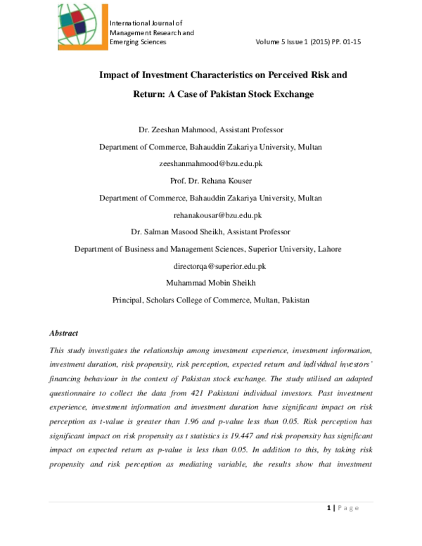 (PDF) Impact of Investment Characteristics on Perceived Risk and Return ...