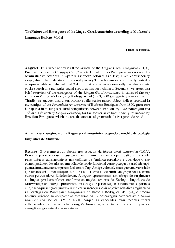 (PDF) The Nature and Emergence of the Língua Geral Amazônica according ...