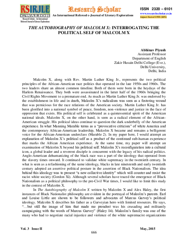 (PDF) The Autobiography of Malcolm X: Interrogating the Political Self ...
