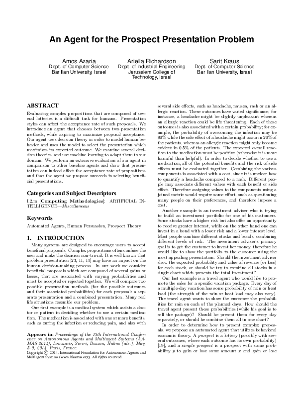 (PDF) An agent for the prospect presentation problem
