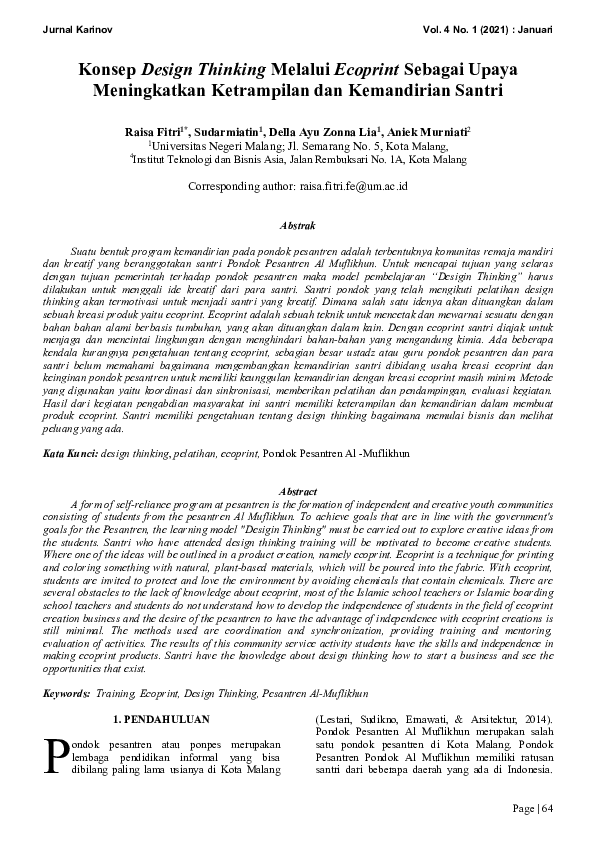 (PDF) Pelatihan Pembuatan Ecoprint Melalui Konsep Design Thinking Untuk Meningkatkan Ketrampilan ...