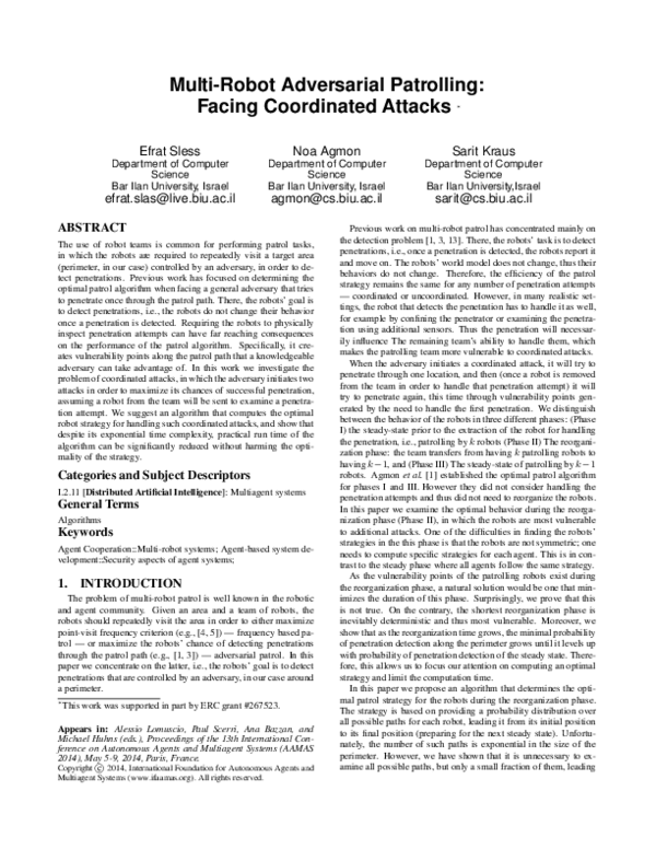 Pdf Multi Robot Adversarial Patrolling Facing Coordinated Attacks