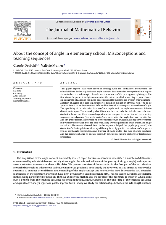 (PDF) About the concept of angle in elementary school: Misconceptions ...