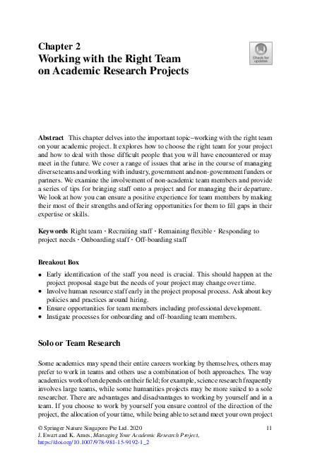(PDF) Working with the Right Team on Academic Research Projects