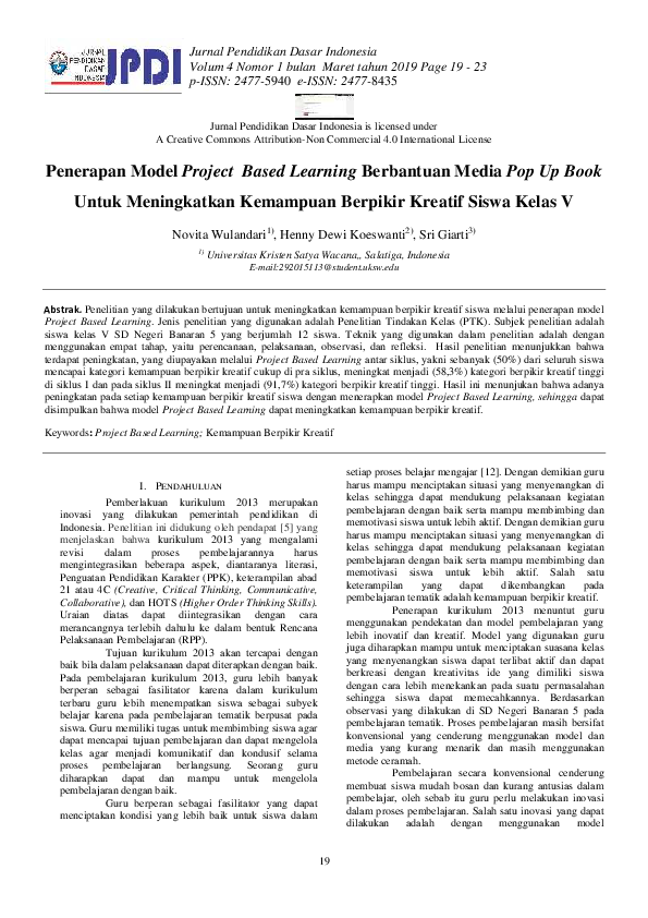 (PDF) Penerapan Model Project Based Learning Berbantuan Media Pop Up Book Untuk Meningkatkan ...