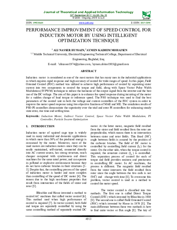 (PDF) Performance Improvement of Speed Control for Induction Motor by Using Intelligent ...
