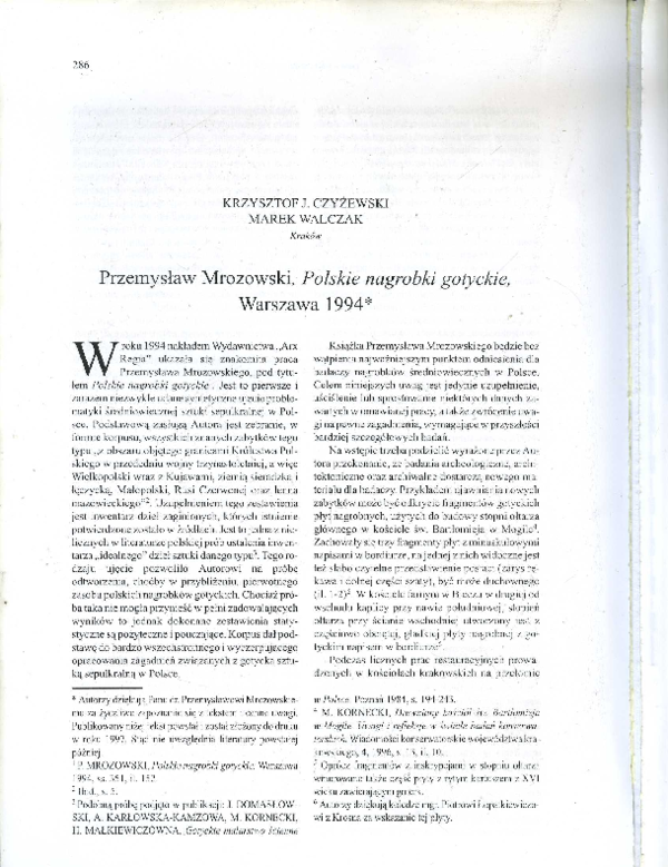 (PDF) [rec. z:] P. Mrozowski, Nagrobki gotyckie w Polsce, Warszawa 1994