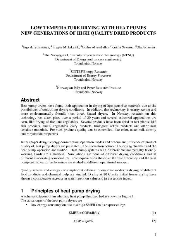 (PDF) Low Temperature Drying with Heat Pumps New Generations of High Quality Dried Products