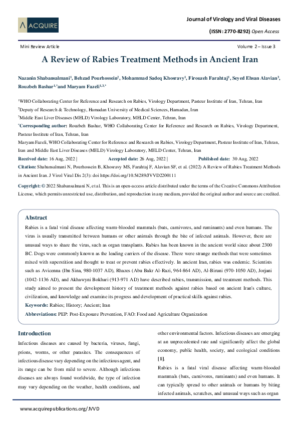 (PDF) A Review of Rabies Treatment Methods in Ancient Iran