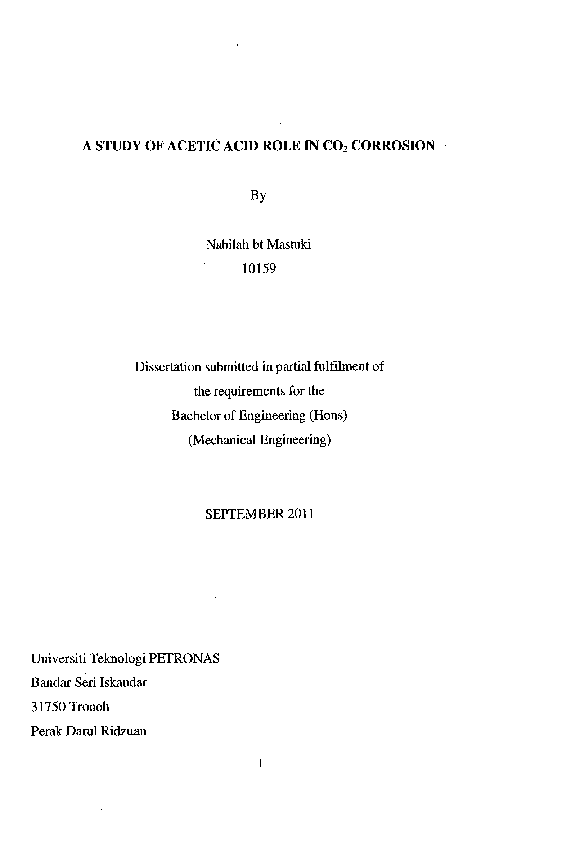(PDF) A Study of Acetic Acid Role in C02 Corrosion