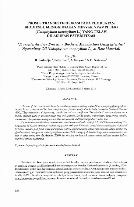 (PDF) PROSES TRANSESTERIFIKASI PADA PEMBUATAN BIODIESEL MENGGUNAKAN ...