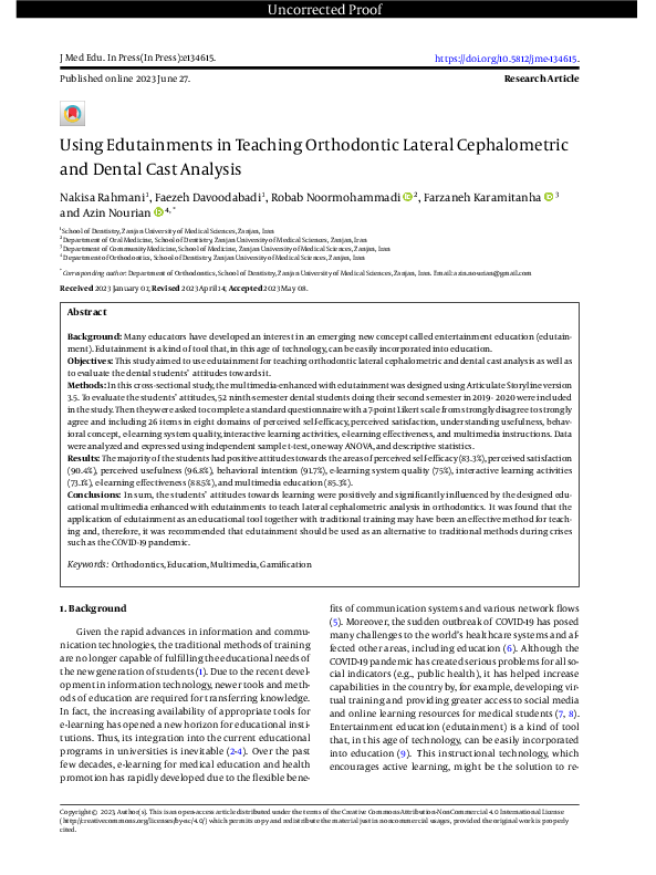 (PDF) Using Edutainments in Teaching Orthodontic Lateral Cephalometric ...