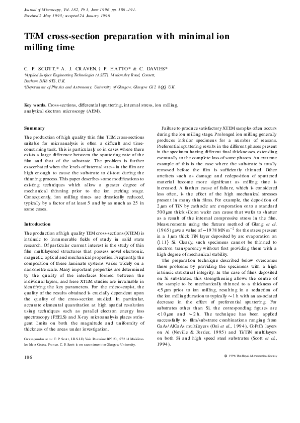 Pdf Tem Cross Section Preparation With Minimal Ion Milling Time