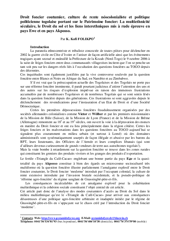 (PDF) Cafouillages entre le Droit foncier coutumier et le Droit foncier ...