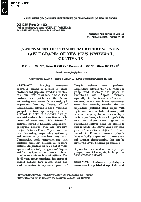 (PDF) Assessment of Consumer Preferences on Table Grapes of New Vitis ...