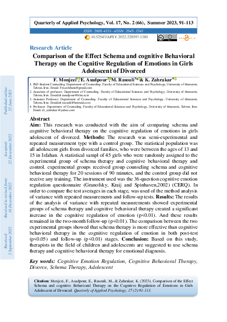 (PDF) Comparison of the Effect Schema and cognitive Behavioral Therapy on the Cognitive ...